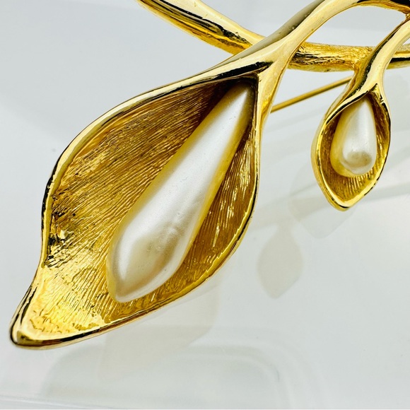 Jewelry | Vintage Piscitelli Large 375 Figural Calla Lily Glass Pearl ...